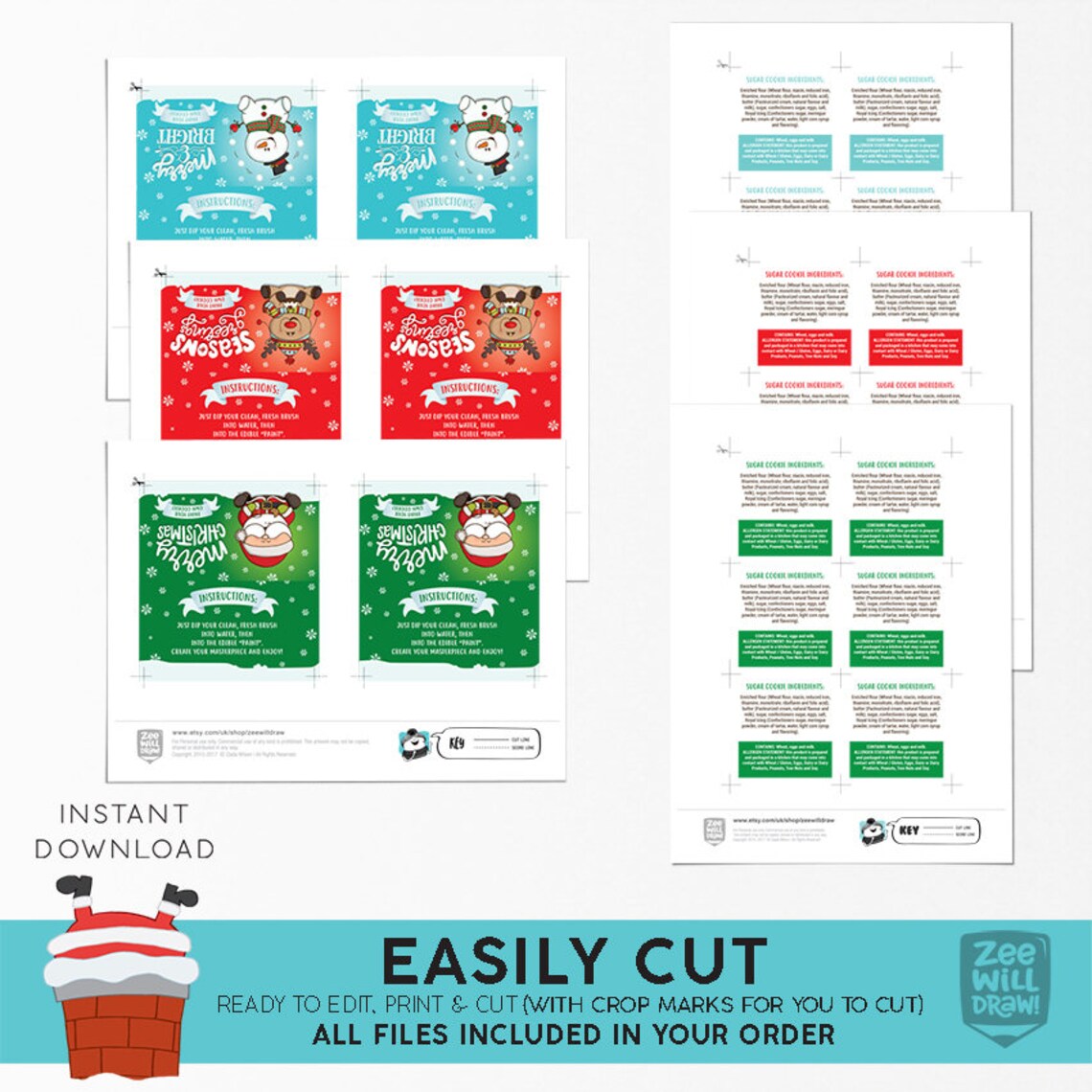 Christmas Bag Toppers for PYO Cookies PRINTABLE & EDITABLE - Etsy