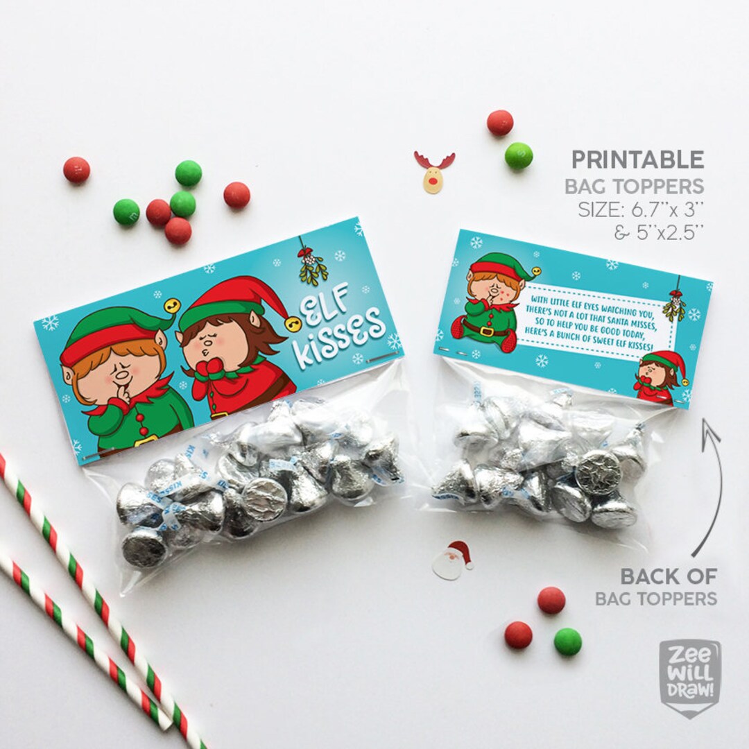 Elf Kisses Bag Topper Christmas Bag Topper Elf Kisses Elf - Etsy