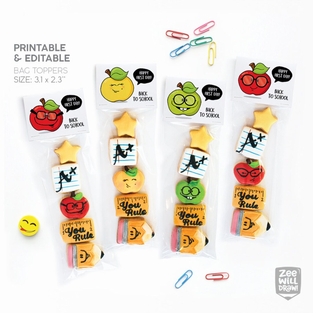 Back to School Bag Toppers, Apple Toppers, Editable Bag Toppers, Apples ...