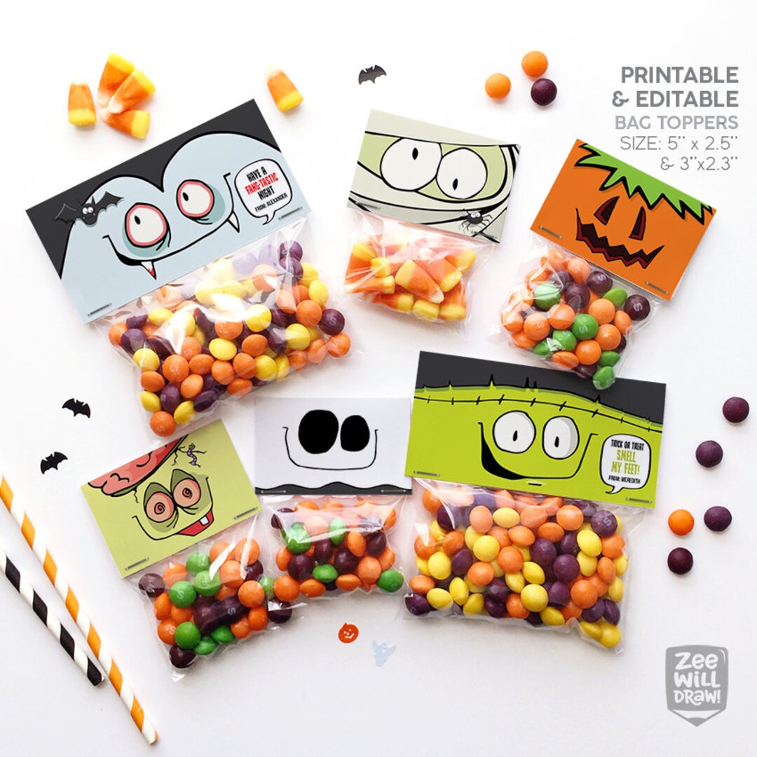 Halloween Bag Toppers, Treat Bag Topper, Gift Toppers, Mummy, Pumpkin ...