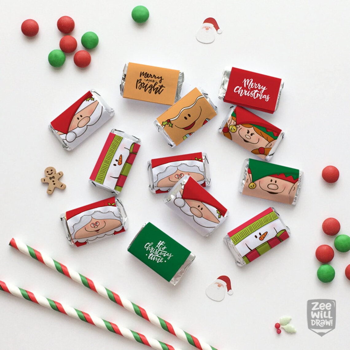 Christmas mini candy bar wrappers bar wrappers chocolate bar | Etsy