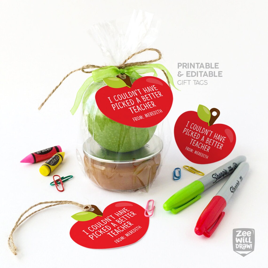 Apple Gift Tag for Teacher / Teacher Appreciation Printable - Etsy