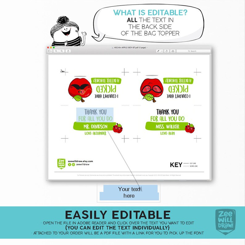 Teacher Appreciation Bag Topper Printable and Editable | Etsy