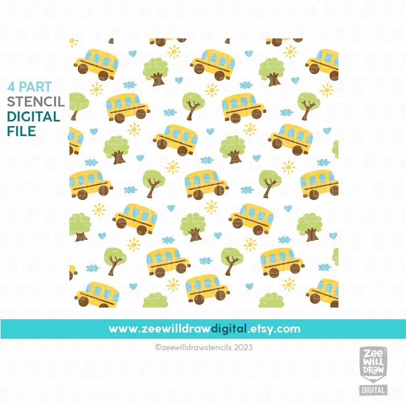 School Bus Scatter Stencil FILE DIGITAL DOWNLOAD 4 Layers - Etsy