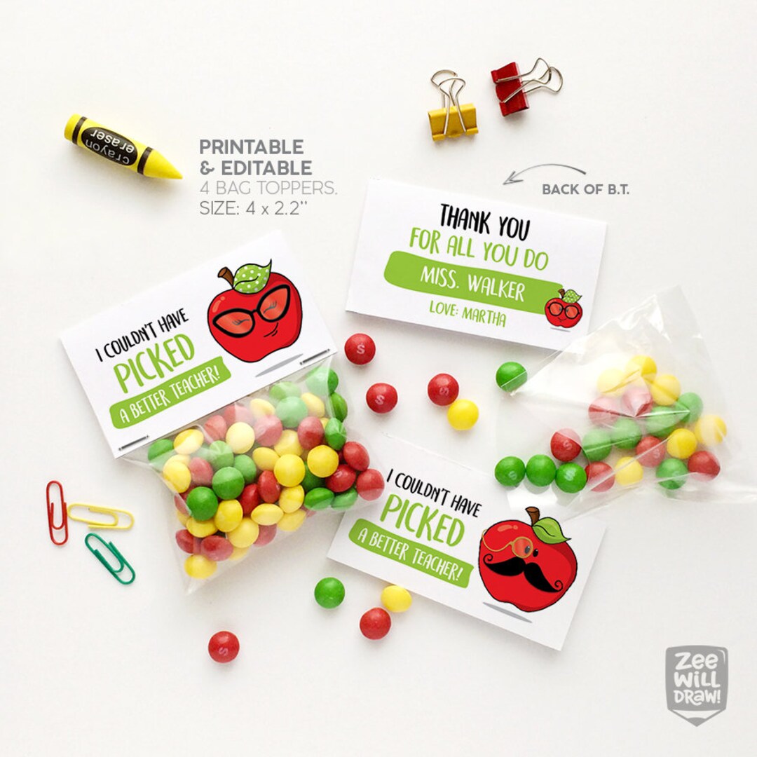 Teacher Appreciation Bag Topper - Printable and Editable - Etsy