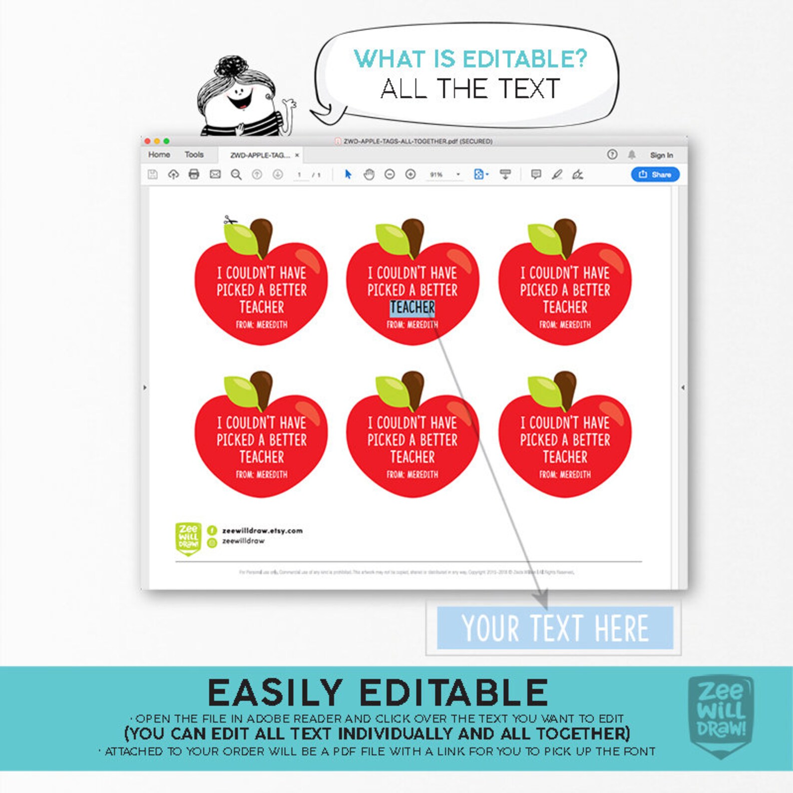 Apple Gift Tag for Teacher / Teacher Appreciation Printable - Etsy