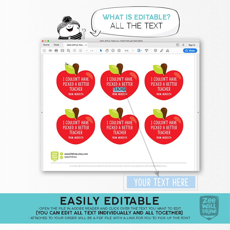 Apple Gift Tag for Teacher / Teacher Appreciation Printable - Etsy