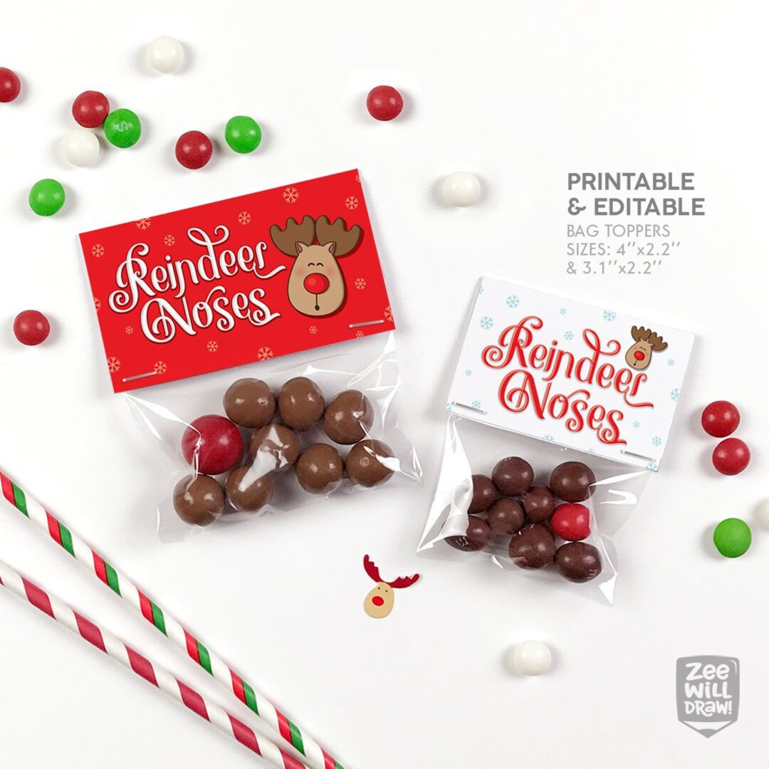 Reindeer Noses, Christmas Bag Topper, Rudolph, Xmas Gift Bag Topper ...