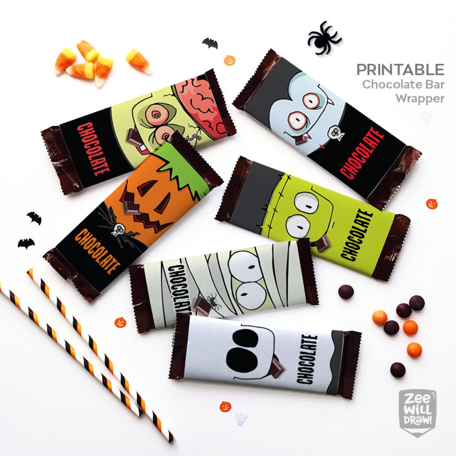 Halloween Chocolate Bar Wrappers Halloween Mummy Monsters | Etsy