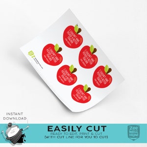 Apple Gift Tag for Teacher / Teacher Appreciation Printable - Etsy