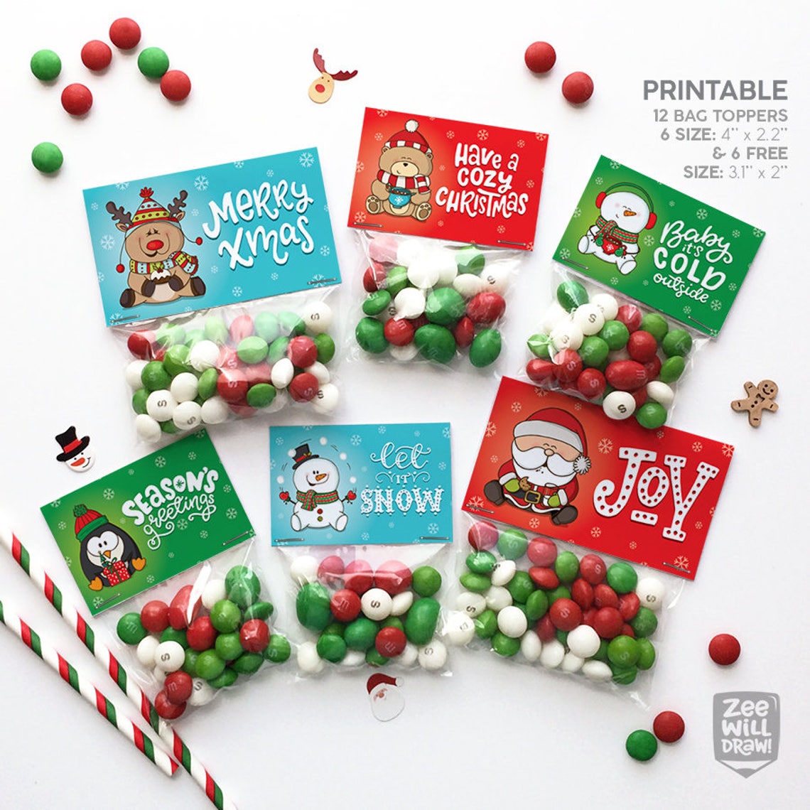 Christmas Bag Toppers PRINTABLE | Etsy