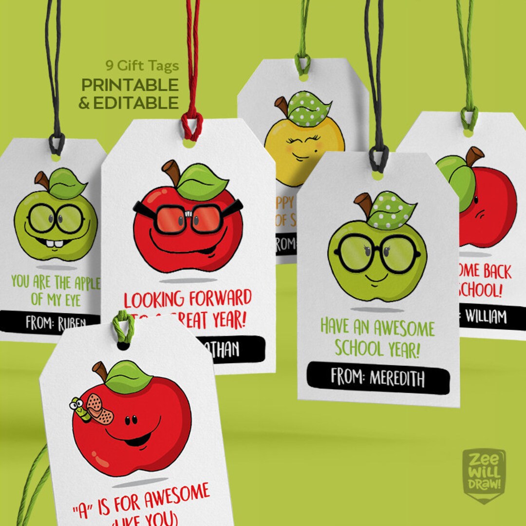 Apple Back to School Gift Tags, Apple Gift Tags, Teacher Gift Tags ...