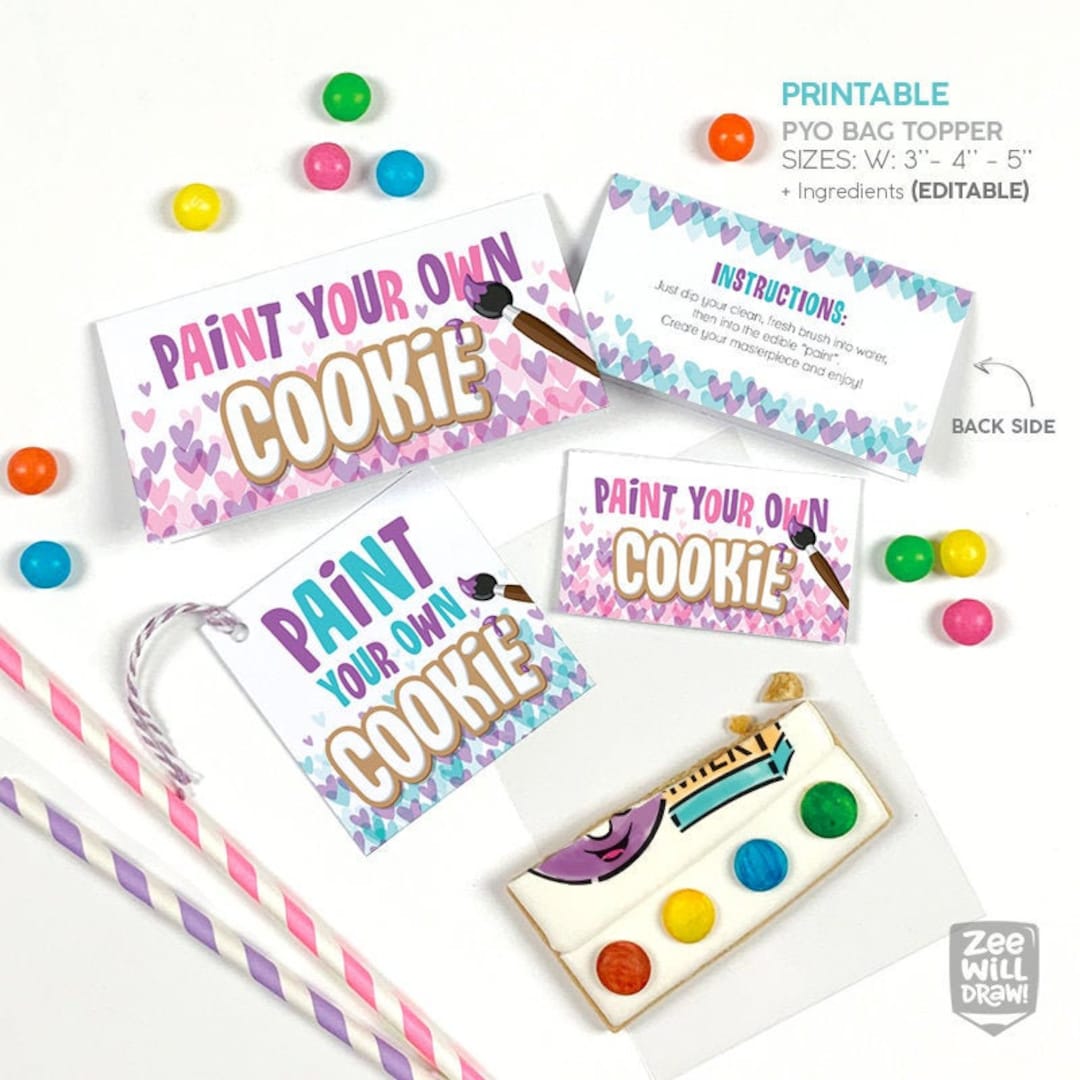 Valentine's Paint Your Own Cookie Printable Bag Toppers - Set of 3 Plus ...