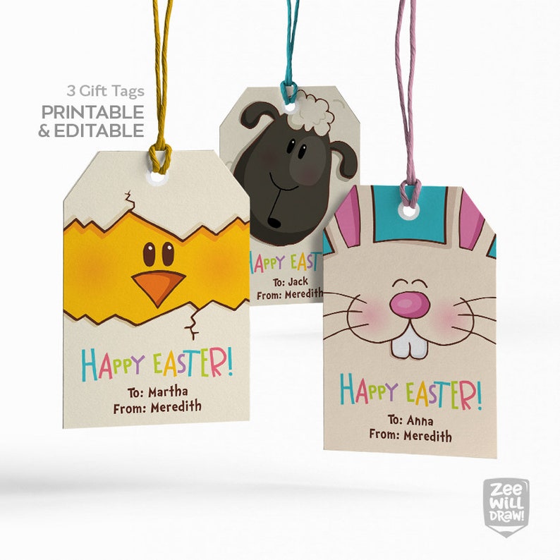 Printable Easter Gift Tags Chick Sheep Bunny | Etsy