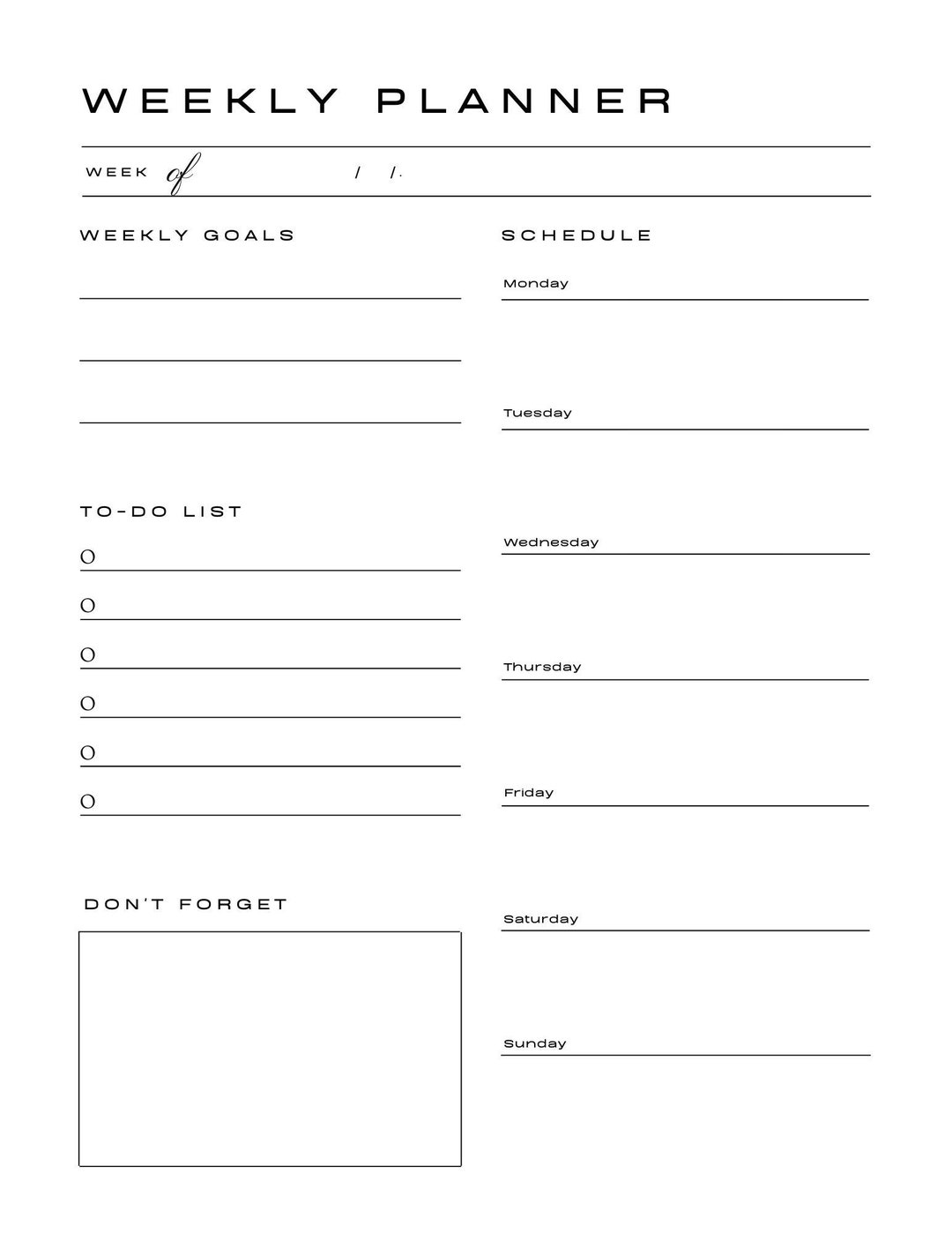 Minimalist Weekly Printable Planner | Productivity Planner | Weekly ...