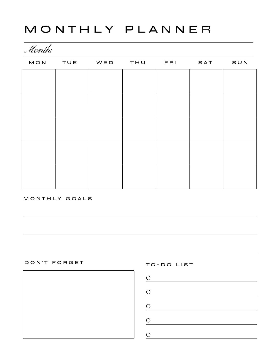 Minimalist Monthly Printable Planner | Productivity Planner | Monthly ...