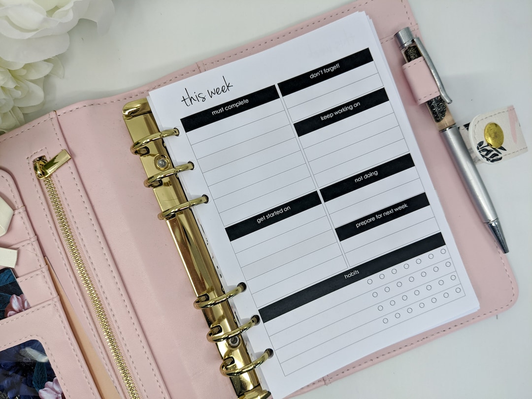 A5 "this Week" Inserts, Undated Weekly Overview Page for A5 Planner. A5 ...