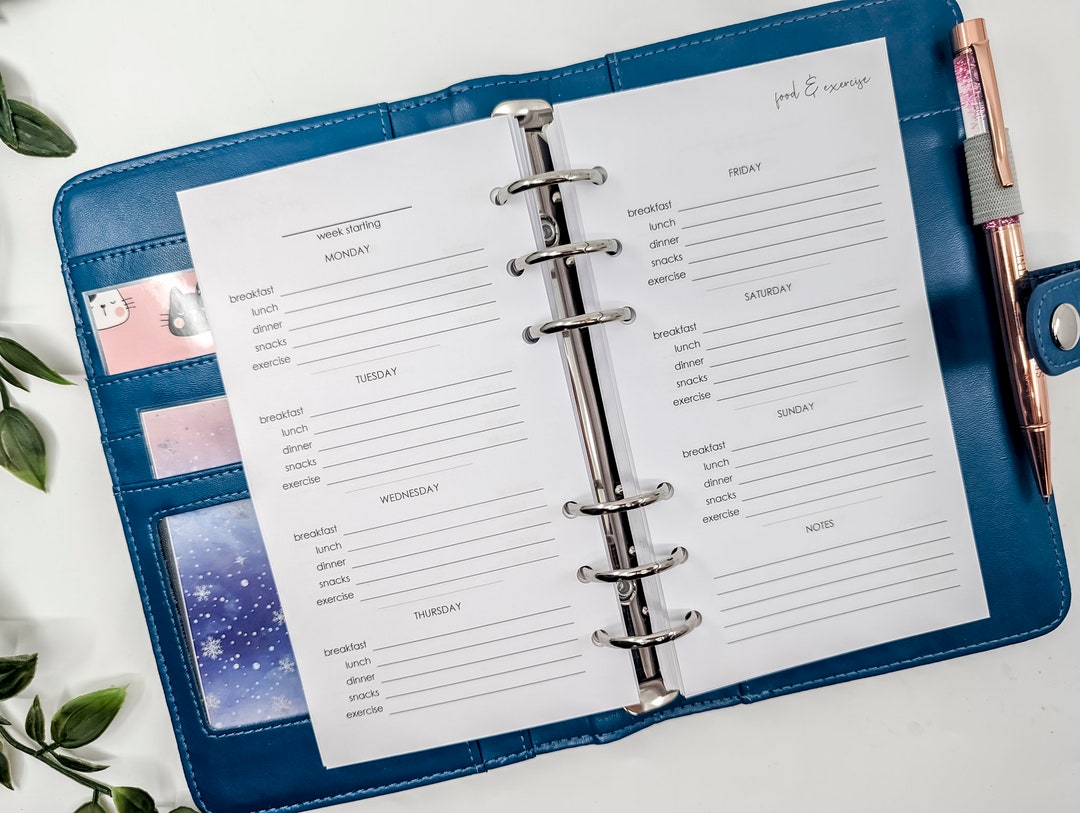 Personal Size Food and Exercise Diary Planner Inserts | Diet and ...