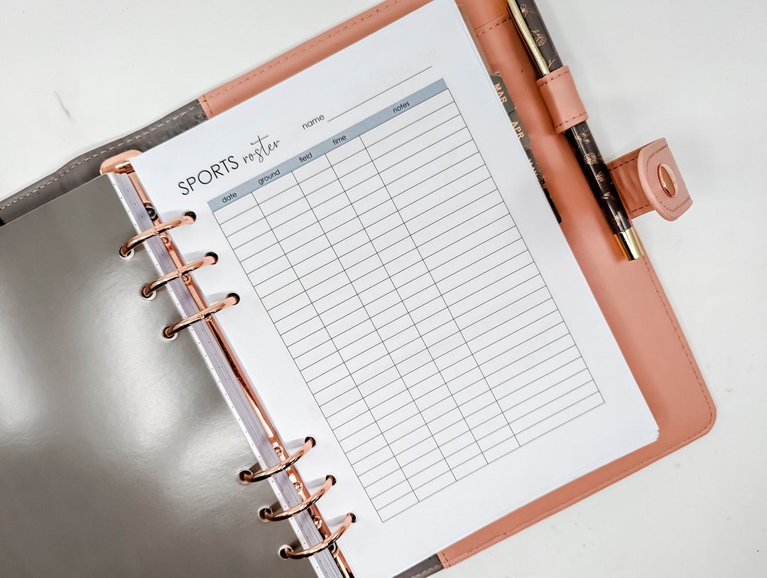 A5 Sports Roster Planner Inserts | A5 Planner Refills - Etsy