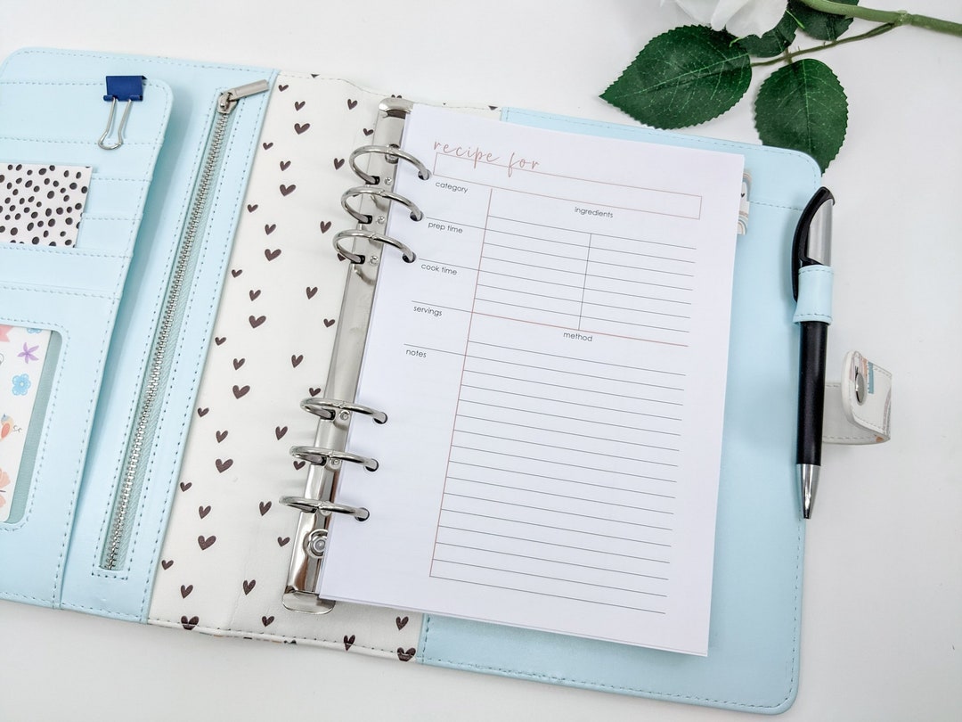 A5 Recipe Planner Inserts | 50 Printed Planner Inserts | Recipe Planner ...