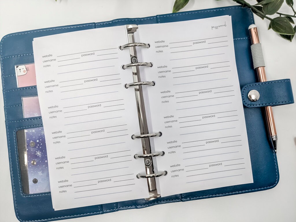 Personal Size Password Planner Inserts – Filofax Refill - Etsy