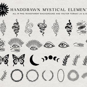 Handdrawn Mystical Elements - Logo Design- Tattoo - Vector ...