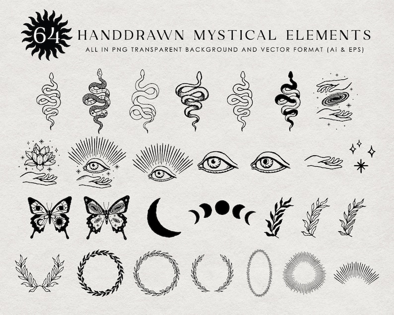 Handdrawn Mystical Elements - Logo Design- Tattoo - Vector ...