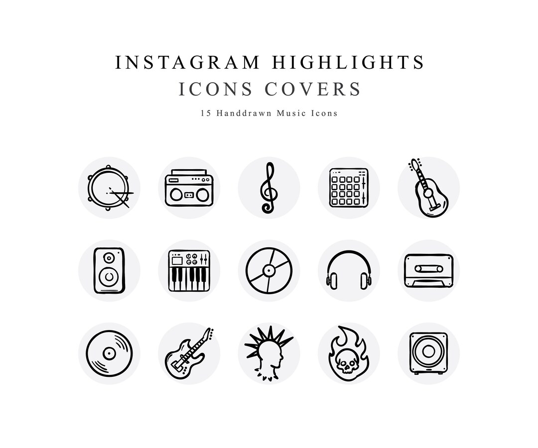 Instagram Story Highlights Cover Icons - Music Handdrawn Icons - Black ...
