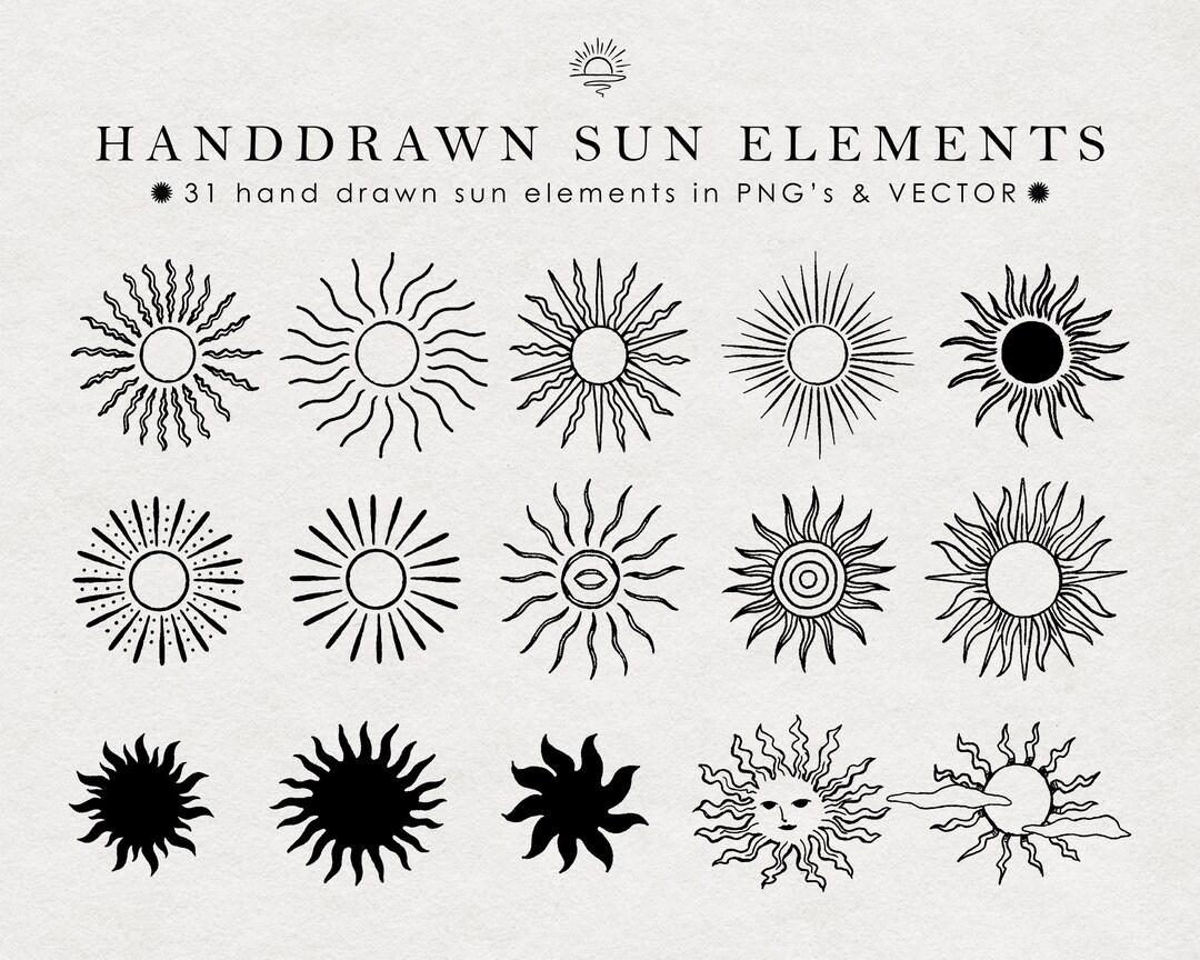Handdrawn Sun Elements - Logo Design- Tattoo - Vector Illustrations ...