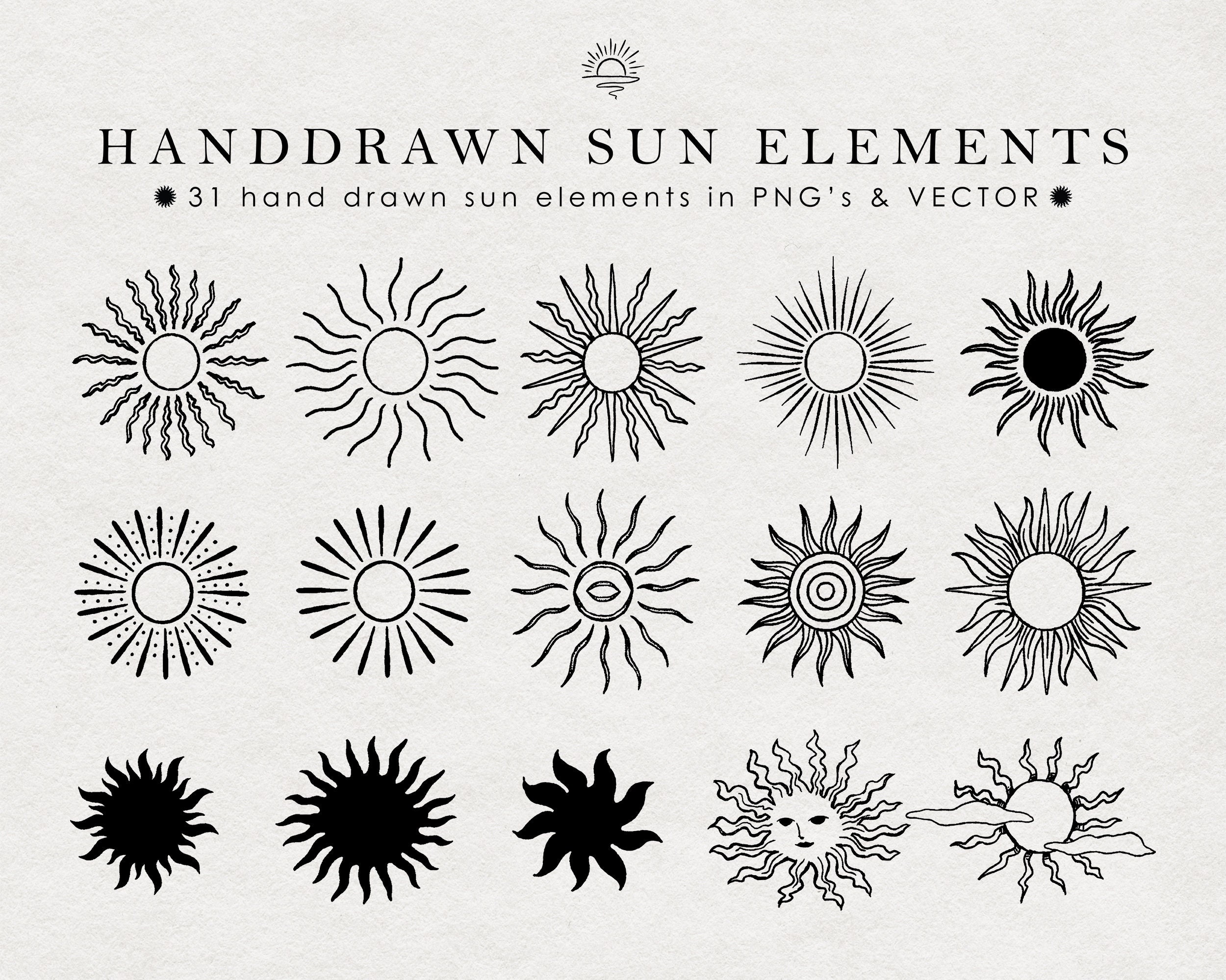 Handdrawn Sun Elements - Logo Design- Tattoo - Vector Illustrations ...