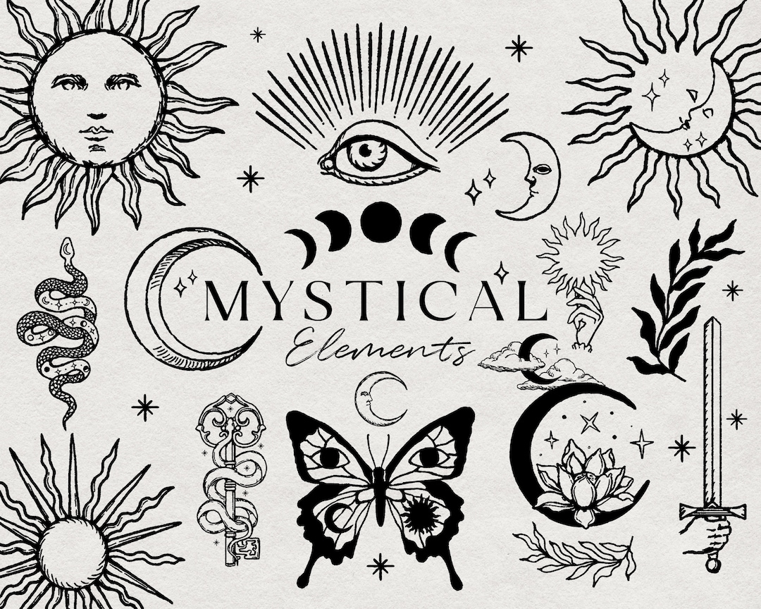 Handdrawn Mystical Elements - Logo Design- Tattoo - Vector ...