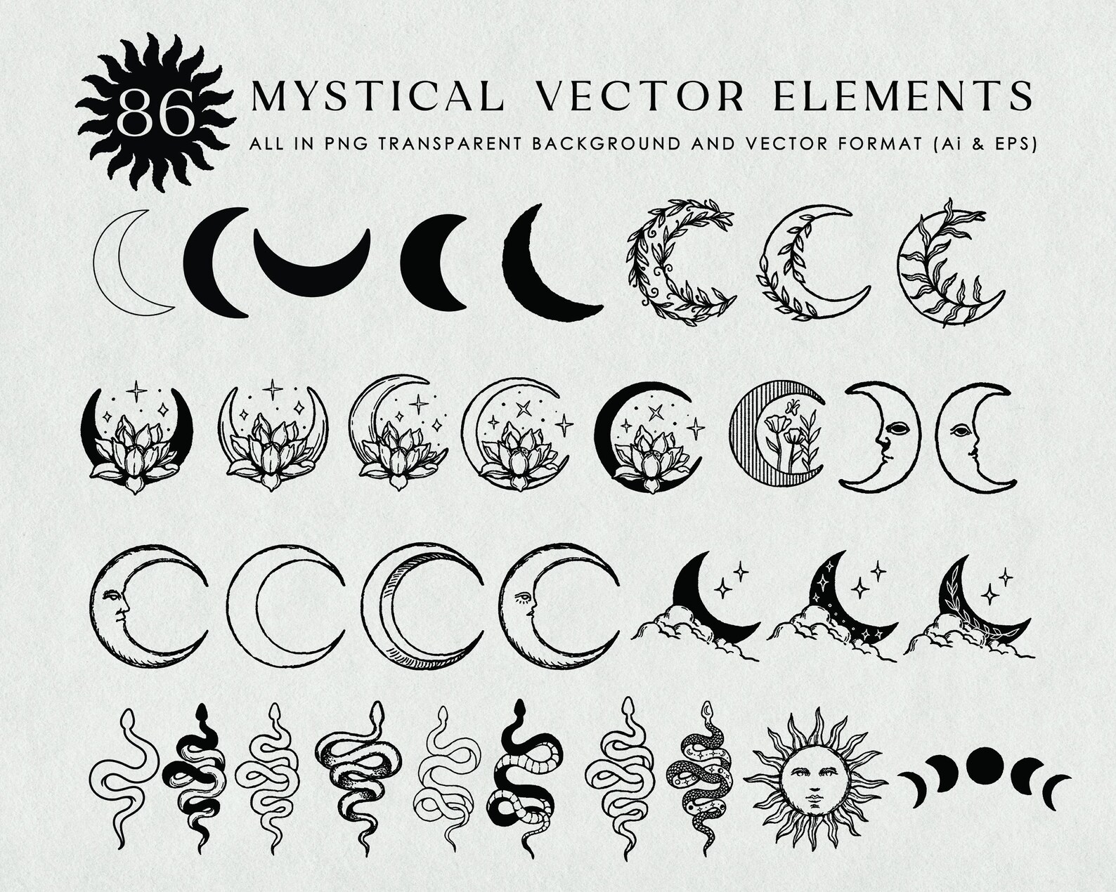 Mystical Vector Elements Bundle - Brand - Clean & Handdrawn Lines ...