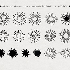Handdrawn Sun Elements - Logo Design- Tattoo - Vector Illustrations ...