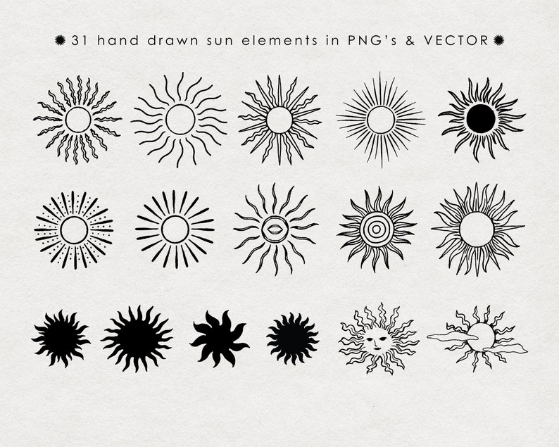 Handdrawn Sun Elements - Logo Design- Tattoo - Vector Illustrations ...