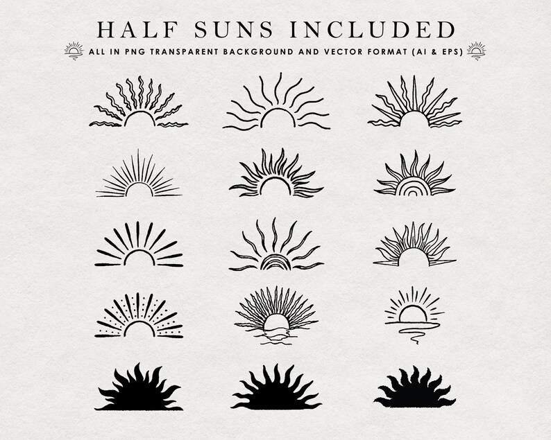 Handdrawn Sun Elements - Logo Design- Tattoo - Vector Illustrations ...