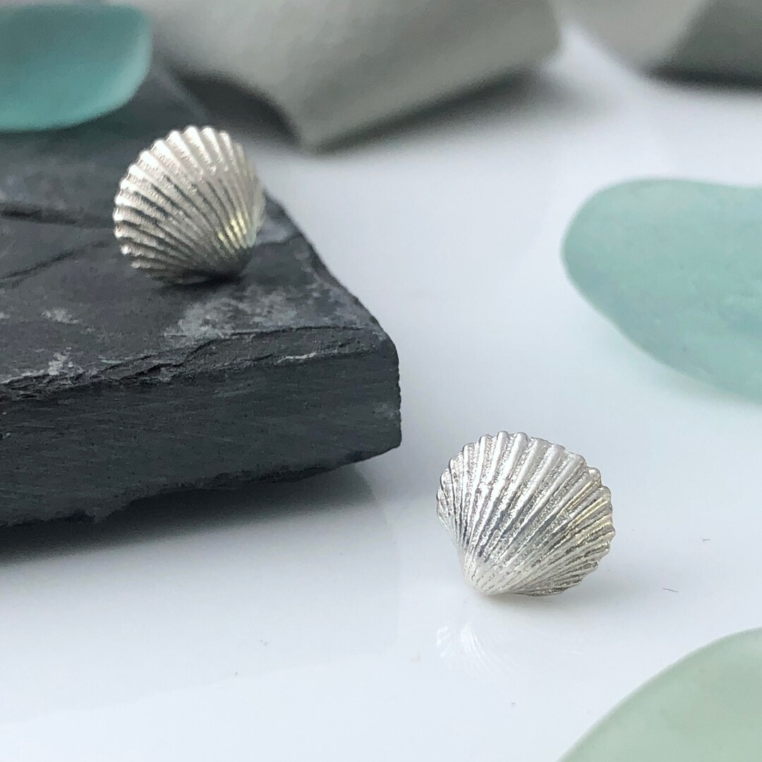 Tiny Solid Silver Shell Studs, These Mini Fine Silver Earrings Were ...