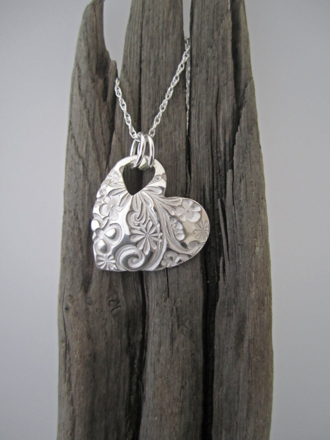 Handmade Heart Pendant With Flower Design. Created in Solid - Etsy