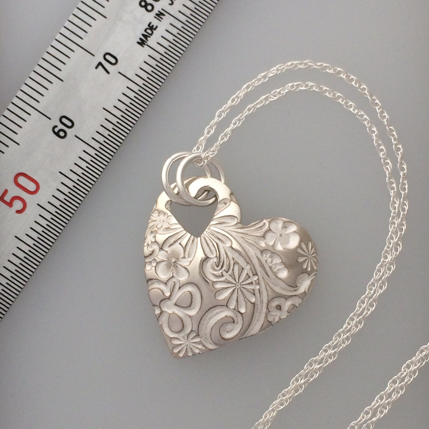 Handmade Heart Pendant With Flower Design. Created in Solid - Etsy