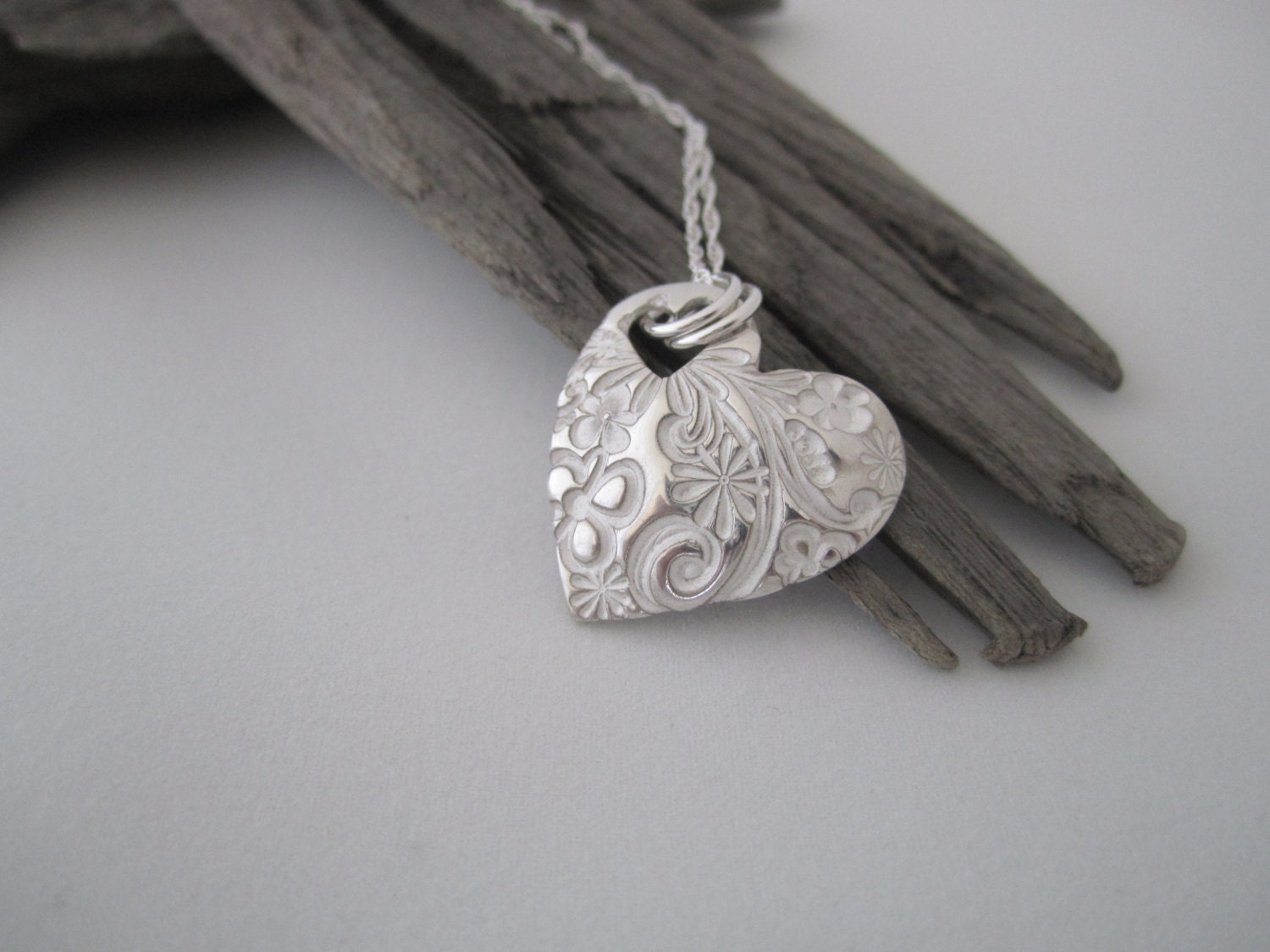 Handmade Heart Pendant With Flower Design. Created in Solid - Etsy