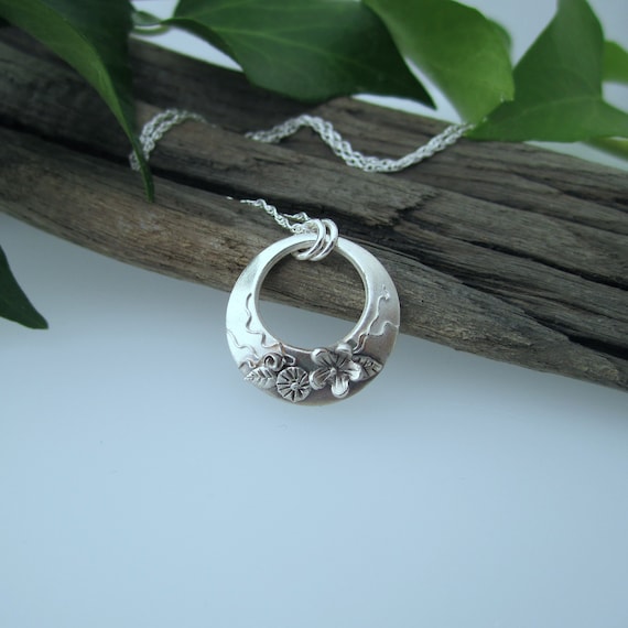 Handmade Small Silver Pendant with Flowers Hand-sculpted in | Etsy