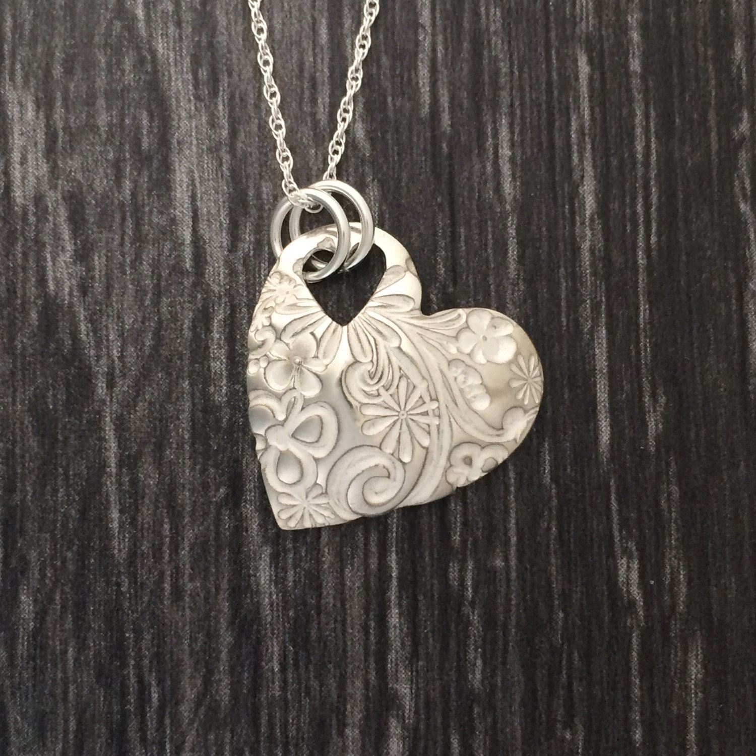 Handmade Heart Pendant With Flower Design. Created in Solid - Etsy