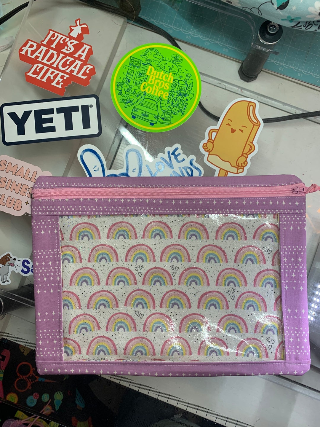 I-spy Pouch With Clear Glitter Vinyl,rainbow Fabric,large Size, Pink ...