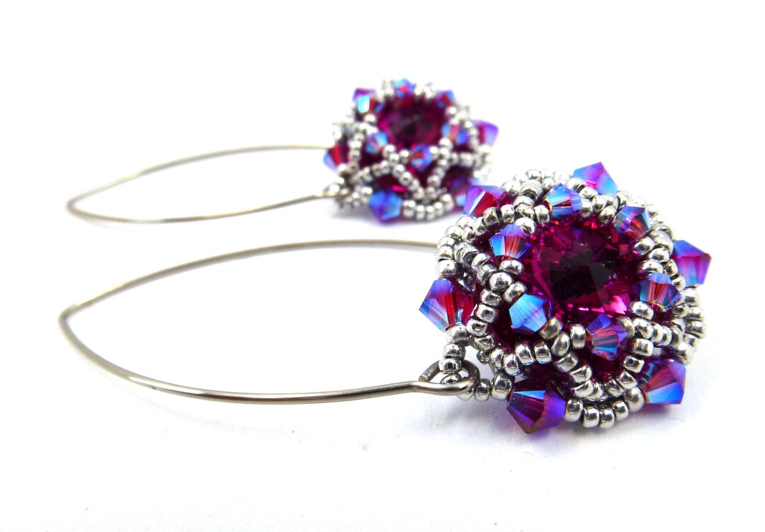 Audrey G Earrings in Fuchsia and Light Silver Hand-threaded Pearl ...