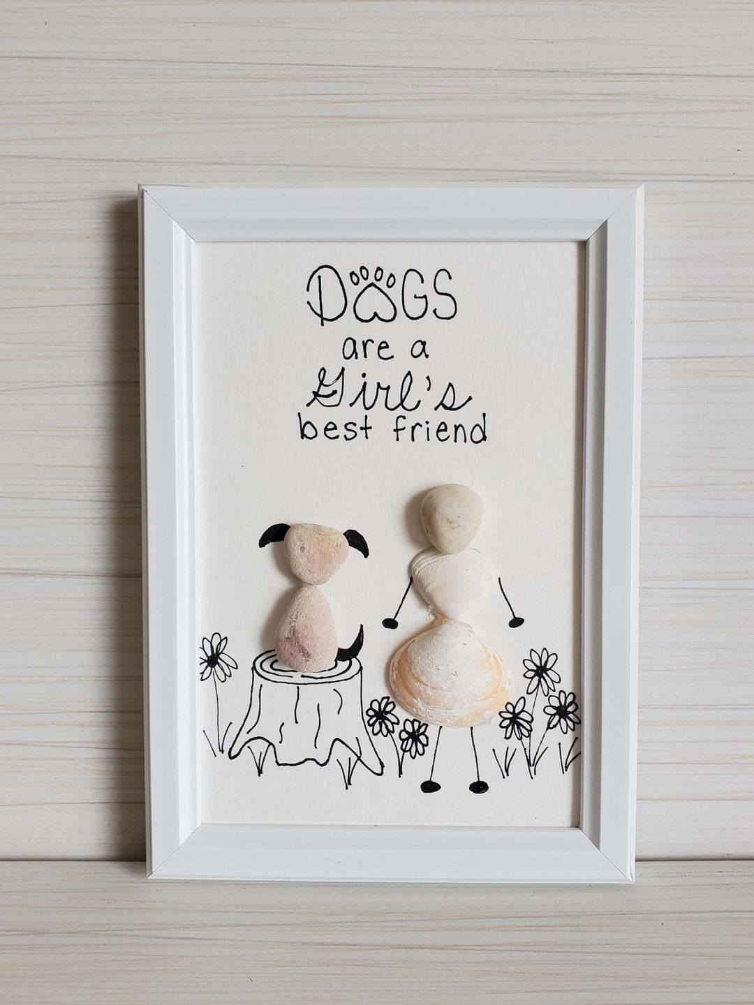 Framed Pebble Art - Girls and Dogs - Etsy
