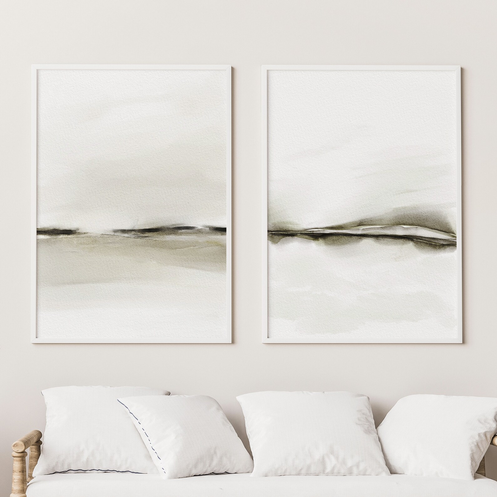 Beige Watercolor Art Set of 2 Instant Art Watercolor | Etsy