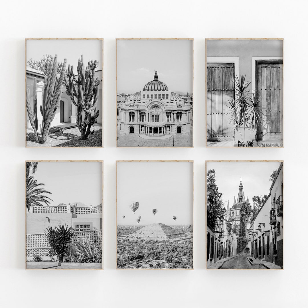 Mexico Print Set of 6, Travel Art Print, Black and White Mexico ...