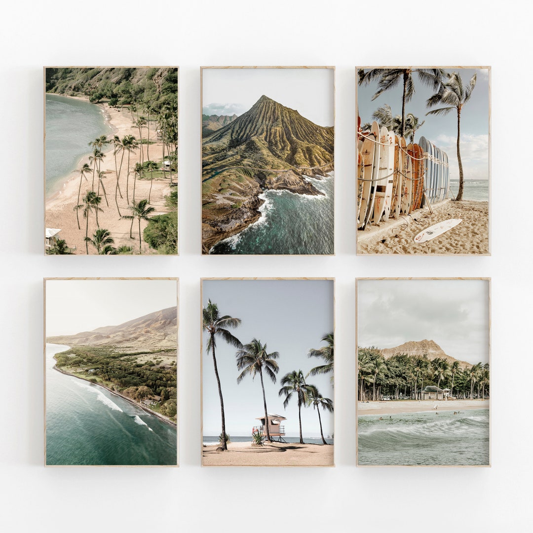Hawaii Wall Art Set of 6, Gallery Wall Print, Surf Wall Art, Coastal ...