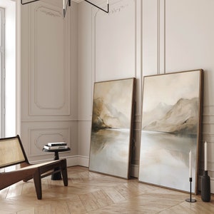 Mountain Painting Art Print Set: Beige Abstract Landscape (digital ...