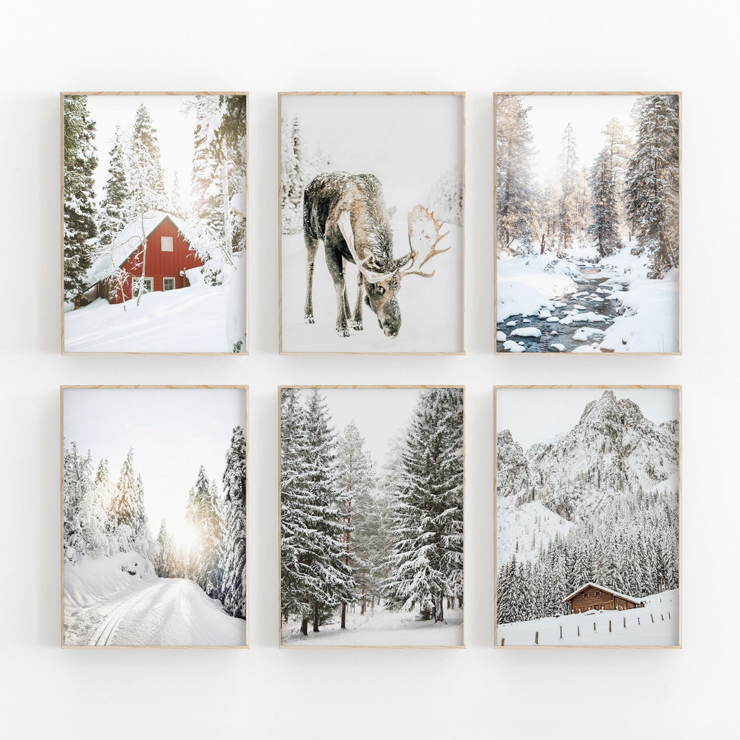 Winter Print Set of 6, Nordic Wall Art, Reindeer Forest Print ...