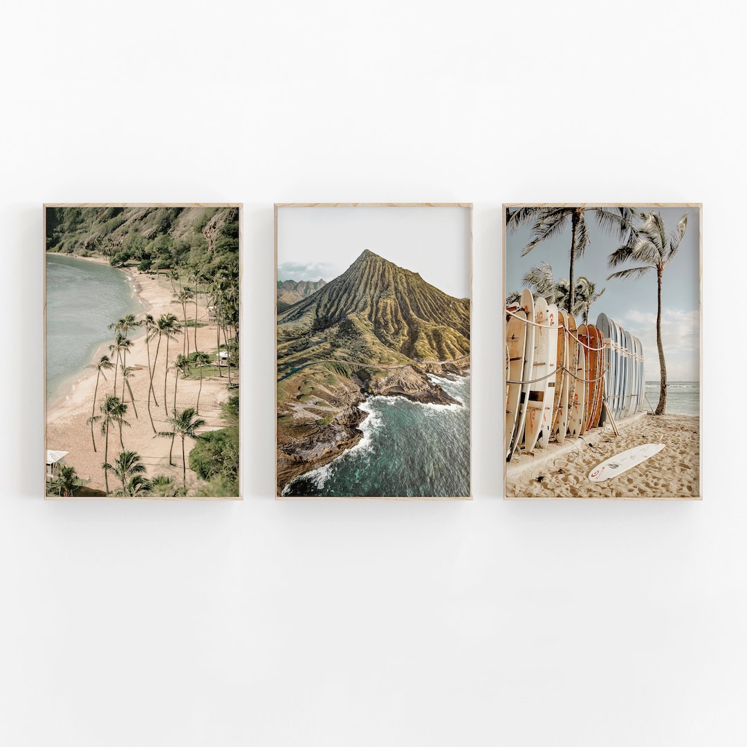Hawaii Print Set of 3, Travel Art Print, Surf, Hawaii Wall Art, Hawaii ...
